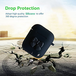 Cute AirPod Case with Bow Keychain Soft Silicone Skin Butterfly Knot Kit Portable Shockproof Protective Cover for Apple AirPods 1 2 1st 2nd Generation Charging Case Fits for Women Girls Kids (Black)