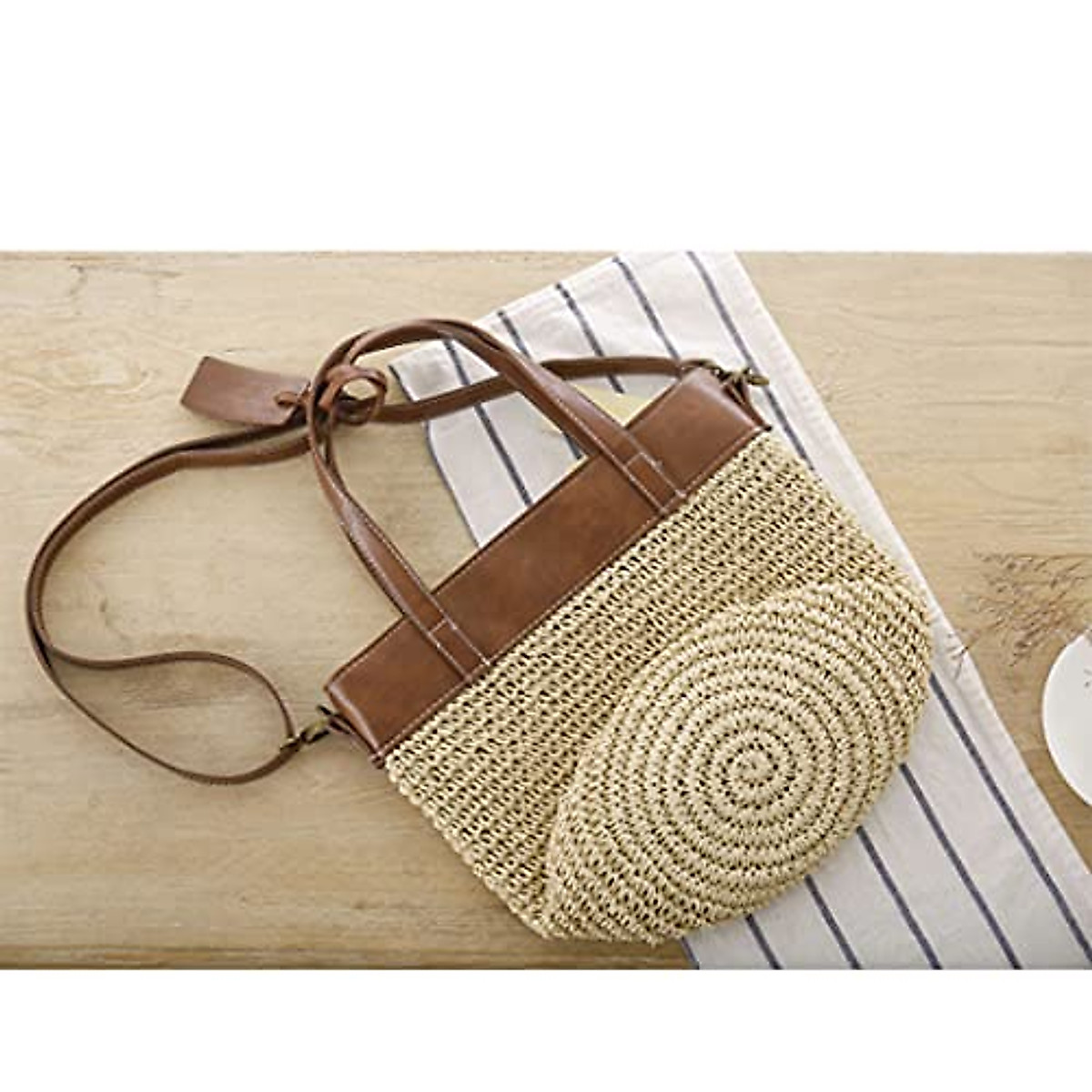 H.S.G.K Soft Straw Bag Hand-woven Handle Tote, Student Handbag