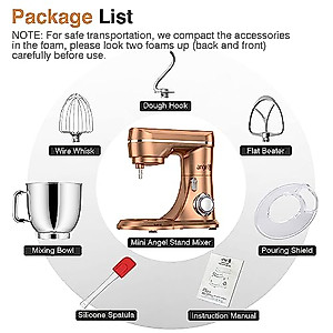 Mini Angel Stand Mixer,10-Speed Kitchen Electric Mixer,Tilt-Head Food Mixer with Dough Hook, Wire Whisk, Flat Beater, Stainless Steel Bowl (5.5QT, Yellow)