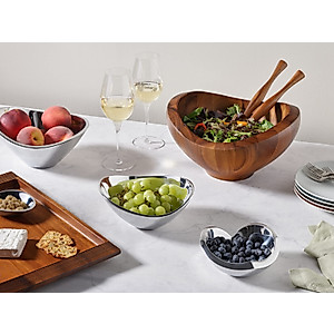 nambe Bella Salad Bowl with Servers | 3 Piece Wooden Salad Bowl Set with Serving Utensils | Acacia Wood Salad Tosser and Fruit Bowl | Housewarming Gift with Gift Box
