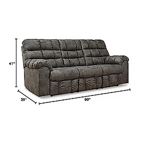 Signature Design by Ashley Derwin Urban Faux Leather Tufted Reclining Sofa with Drop Down Table, Gray