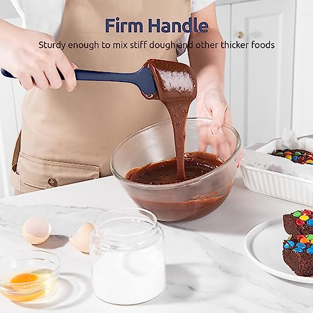 U-Taste Silicone Spatula Set, 600ºF High Heat Resistant, Seamless BPA-Free Flexible Rubber Kitchen Cooking Mixing Baking Scraper for Nonstick Cookware Set of 3 (Midnight Blue)