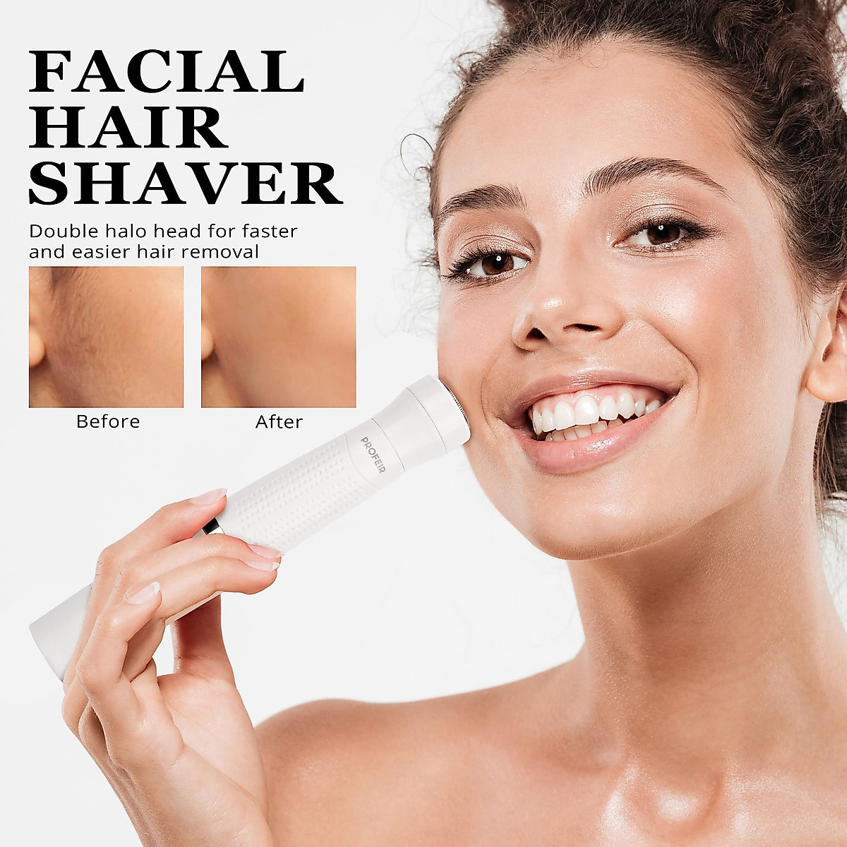 Profeir Women's 2-in-1 Eyebrow Trimmer and Hair Remover, USB Rechargeable, Stainless Steel, Includes 2 Interchangeable Heads, Perfect for Travel and Home Use