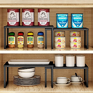 2 Pack- Simple Trending Cabinet Shelf Organizer, Kitchen Counter Shelf Rack for Pantry Organization, Expandable Stackable, Black