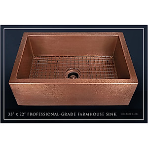 FSW1105 LUXURY 33-INCH HEAVY 12-GAUGE MEDIUM PATINA COPPER FARMHOUSE SINK, INCLUDES ACCS, FLAT FRONT