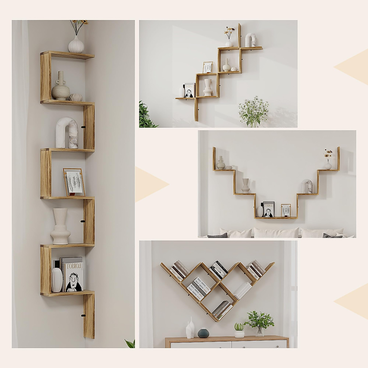 Afuly Small Wall Shelves for Bedroom Living Room, Wood Floating Shelf for Wall, Decorative Shelf Set of 2 for Book Plant Display Organizer, Natural Brown Modern Home Decor, Solid Wood 12 Inch