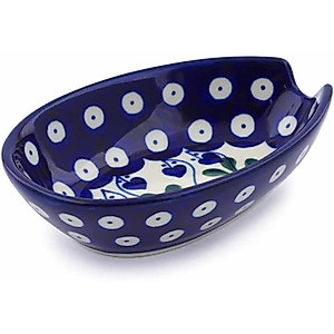 Polish Pottery 4¾-inch Spoon Rest made by Ceramika Artystyczna (Bleeding Heart Peacock Theme) + Certificate of Authenticity