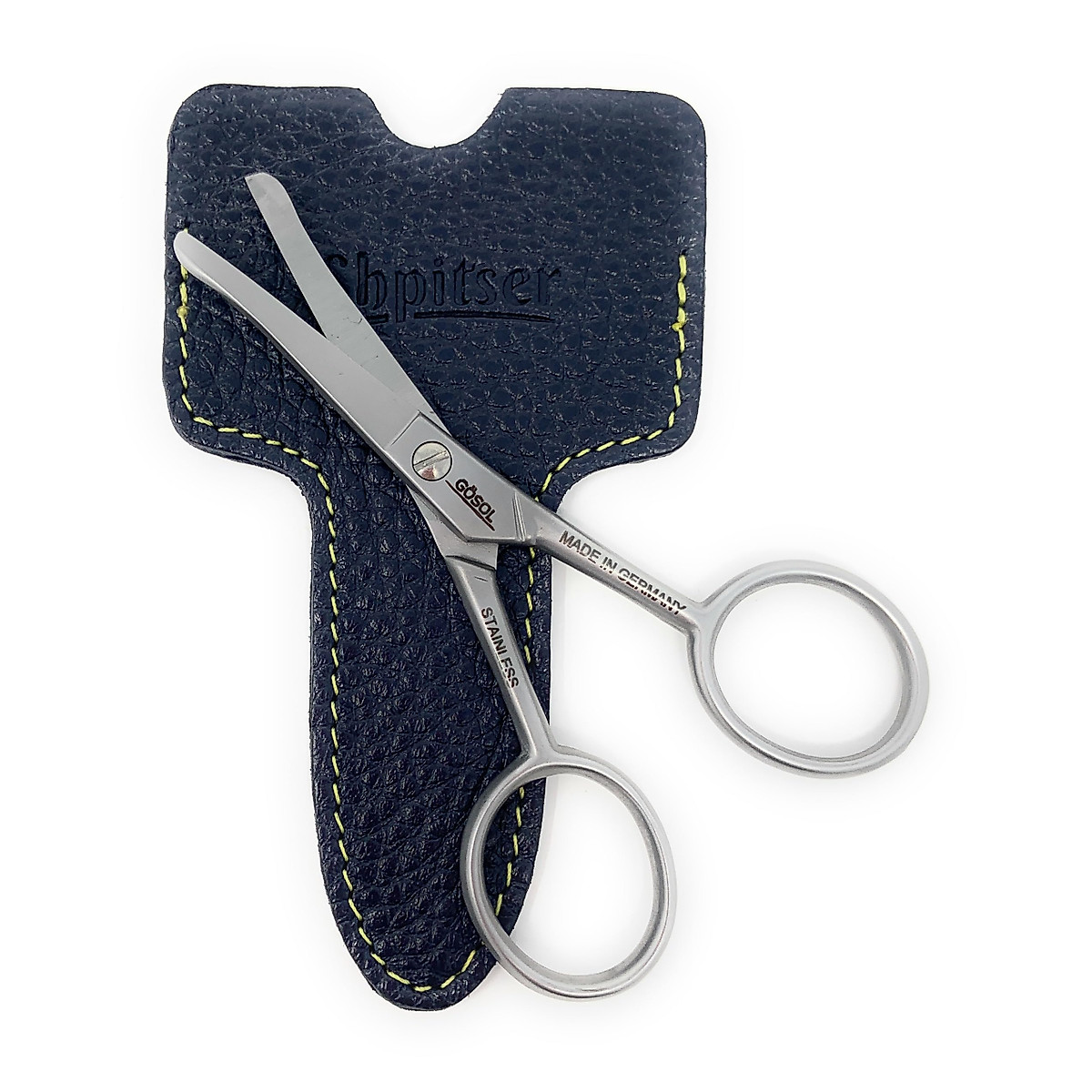 Solingen Nose & Ear Scissors - Stainless Steel Rounded Tip Scissors for Eyebrow, Nose Hair, Mustache and Beard - Made in Solingen & Germany by GÖSOL | Packed with Full Grain Leather Case