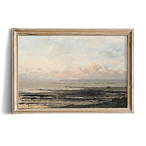 Rustic Farmhouse Wall Art Decor - 24x36 Large Unframed Rolled Canvas - Boho Landscape Picture - French Country Kitchen Print Posters - Neutral Aesthetic Vintage - Abstract Beach Seascape Sea Painting