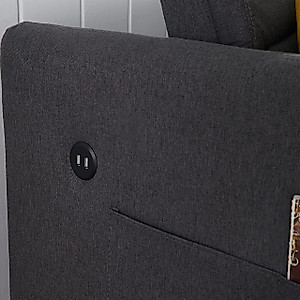 UFINEGO Sleeper Sofa Bed with USB Ports, 55-inch Convertible Loveseat with Pull Out Bed, Small Sofa Couch with Adjustable Backrest and Side Pockets for Living Room Apartment, Grey