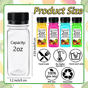 Haawooky 30PCS 2oz Small Plastic Shot Bottles with Caps,Reusable Clear Juice Containers,Empty Plastic Containers with 10 Funnels for Ginger Shots,Liquids,Beverages