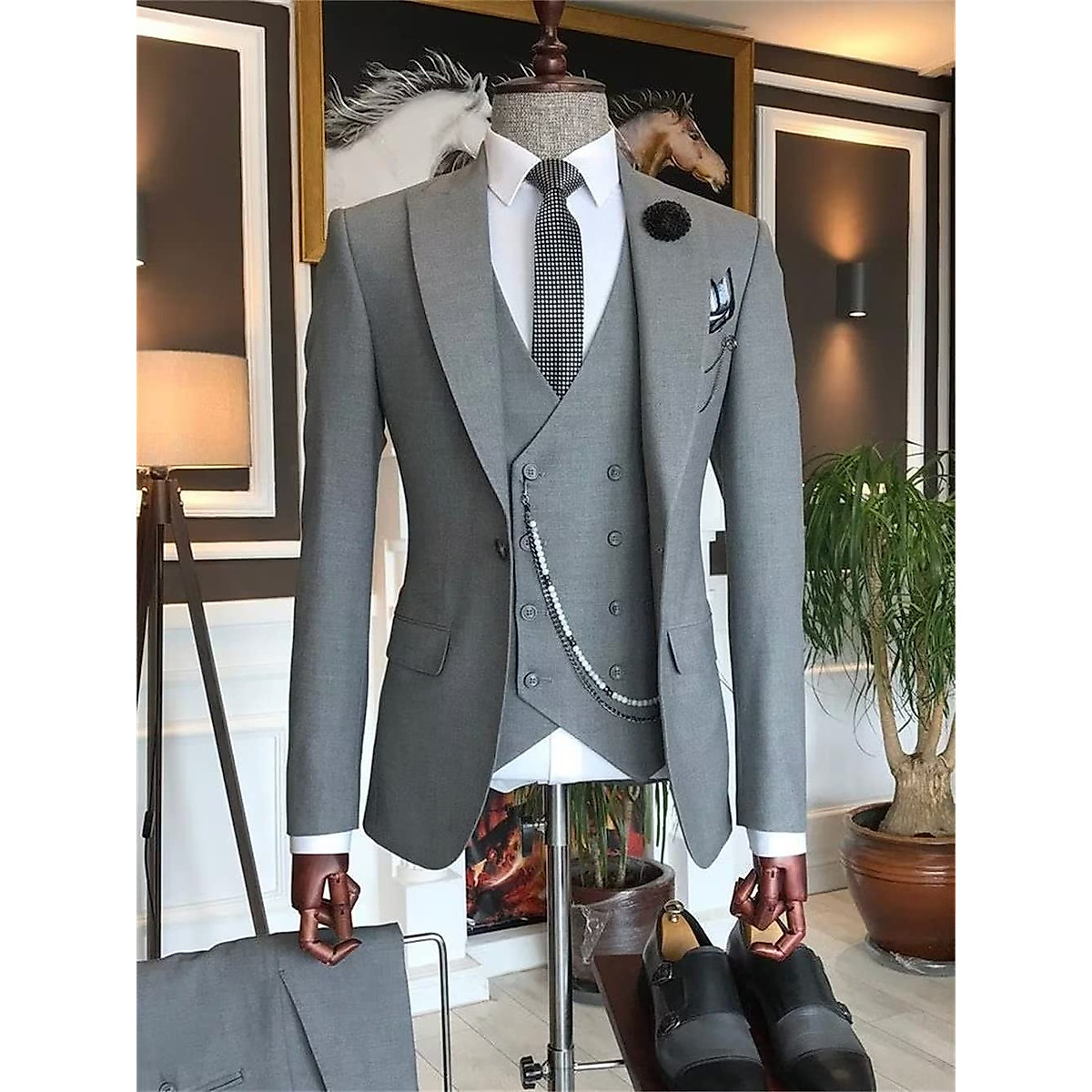 Wangyue 3 Piece Men's Suits Mens Suits Regular Fit Suit Mens 3 Piece Slim Suit Double Breasted Suit Men Orange Suits for Men,L