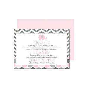 Pink Elephant Baby Thank You Cards, 15 Pack – Cute Baby Shower Notes with Envelopes Set, Prefilled Message, Customizable and Personalize Blank Stationery Royal Jungle, New Parents Gift Ideas