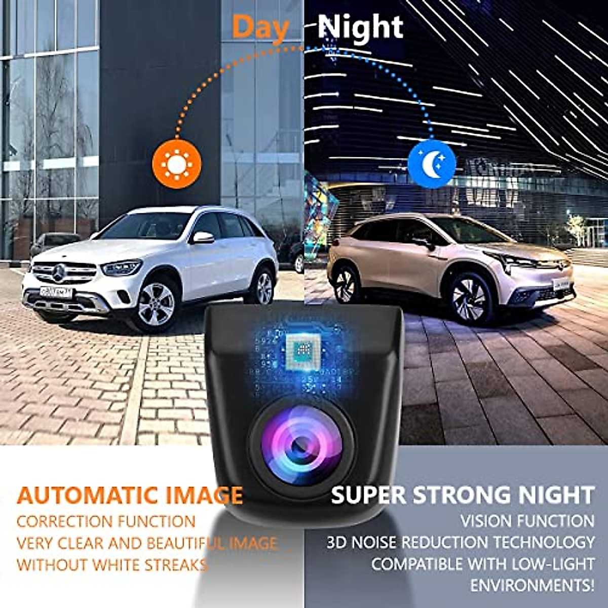 Bileeko Backup/Front View Camera, AHD Reversing Camera 170° Wide Angle Night Vision IP69 Waterproof Car Backup Camera Universal Metal Rear View Camera for Car Truck RV Pickup SUV - 12/24V