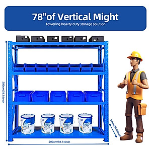 79"W Garage Shelving Heavy Duty - 4400Lbs Garage Storage 4-Tier, Adjustable Metal Shelving Units And Storage,Industrial Shelving Utility Shelf For Commercial Shop Tool Gym 79"H X 79"W X 20"D