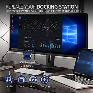 ViewSonic VG3456 34 Inch 21:9 1440p Monitor with Ergonomics Design, USB C, FreeSync, Docking Built-in (Renewed)