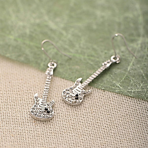 Spinningdaisy Crystal Electric Hanging Guitar Earrings