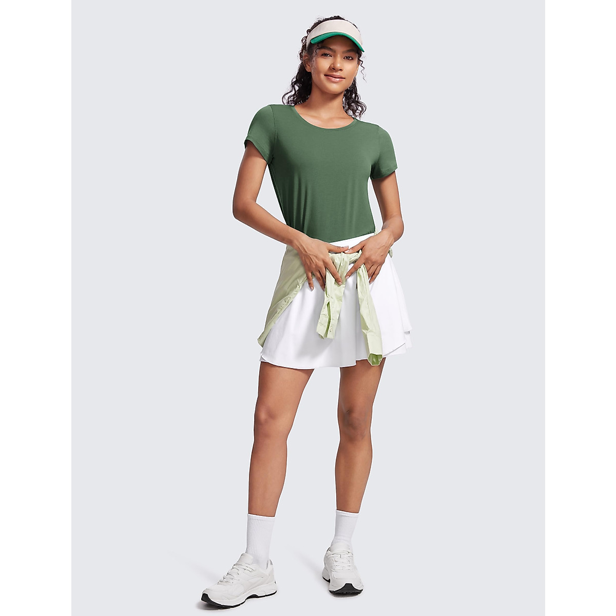 CRZ YOGA Pima Cotton Womens Short Sleeve Shirt Loose Casual Yoga T-Shirt Athletic Workout Tops Nature Green Large