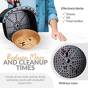 Air Fryer Liners - 50 Pcs Air Fryer Disposable Paper Liner - Non-Stick Greaseproof Parchment Paper for Air Fryer Liners Disposable - Round Airfryer Basket Liner for Quick Easy Cleanup and Disposal