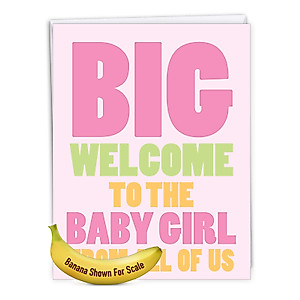 NobleWorks, Hilarious New Baby Congratulations Card, Pregnancy Notecard w/Envelope, From All of Us (8.5 x 11 Inch), New Baby Girl J6855BBG-US