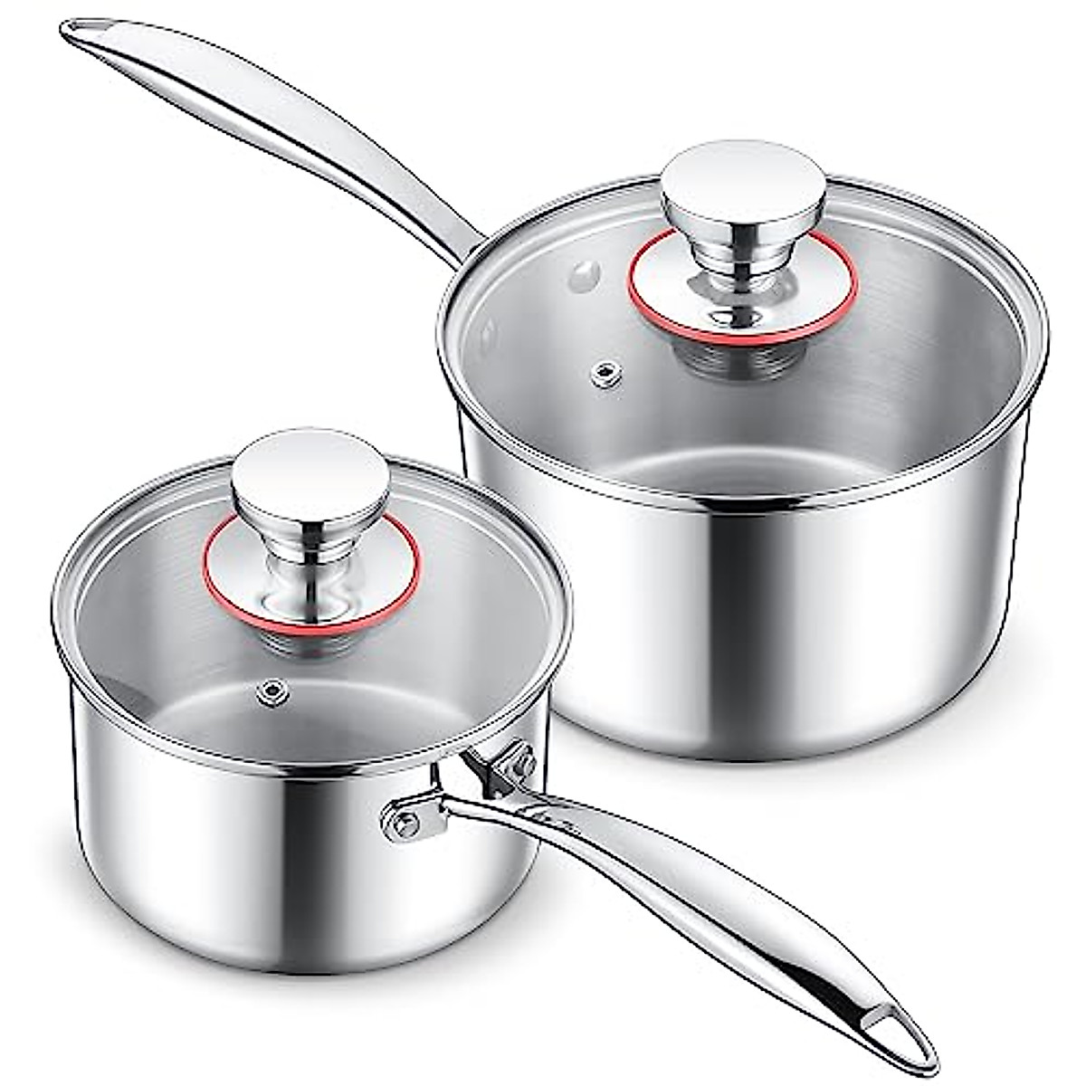 1Qt & 2 Qt Saucepan with Lid Set, E-far Triply 18/10 Stainless Steel Sauce Pan Pot for Cooking Pasta Warming Milk Boiling Water, Small Metal Cookware for Kitchen, Induction Ready & Heavy Duty
