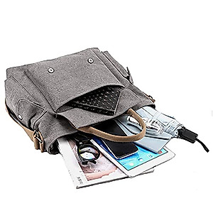 Women's Vintage Canvas Shoulder Tote Purse Satchel Large Crossbody School Bag Top Handle Handbag (Brown)