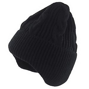 Muryobao Womens Winter Beanie Hat Slouchy Knit Hats Soft Warm Ski Skull Cap with Ear Flaps Black