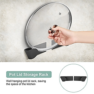 TOPINCN Pot Lid Holder, 6Pcs Household Punch‑Free Wall Mount Pot Lid Organizers Self Adhesive Pan Pot Lid Storage Rack Cabinet Doorback Organizer Kitchen Utensil Hanger for Home Kitchen Wall, Black