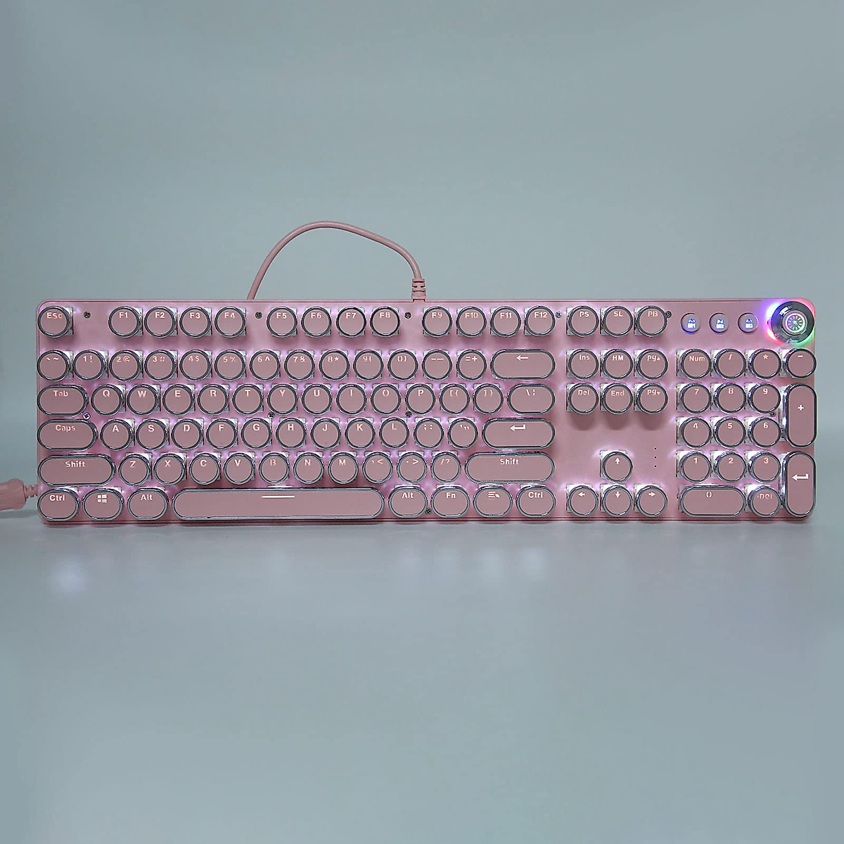 Mechanical Keyboard, 104 Keys Wired Retro Typewriter Round Punk Keycap Gaming Keyboard with Adjustable RGB Backlit Multi Mode for Gamer Typist E-Sports()