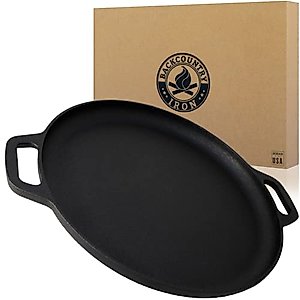 Backcountry Iron 13.5 Inch Cast Iron Pizza Pan with Loop Handles Pre-Seasoned