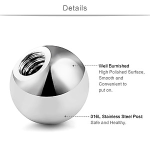 SCERRING 80PCS 16G 316L Surgical Steel Externally Threaded Replacement Balls Body Jewelry Piercing Barbell Parts For Women Men 3mm
