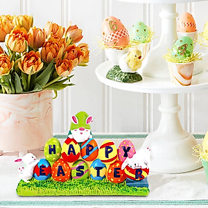 luck sea Easter Decorations Table Centerpiece - Egg Bunny Gnome Figurine Spring Tabletop Decor Home Party Ornament Gift (Hand Painted)