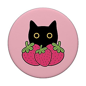Cute Black Cat Pink Strawberry Kawaii Strawberries PopSockets Standard PopGrip