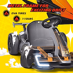 Blitzshark 24V Kids Go Kart 300W Powerful Drift Kart Electric Pedal Kart Outdoor Race Toy, with 2X150W Strong Motor, 7AH Big Battery, Drift/Sports Mode, EVA Tire, Brake Pedal, Length Adjustment, Grey