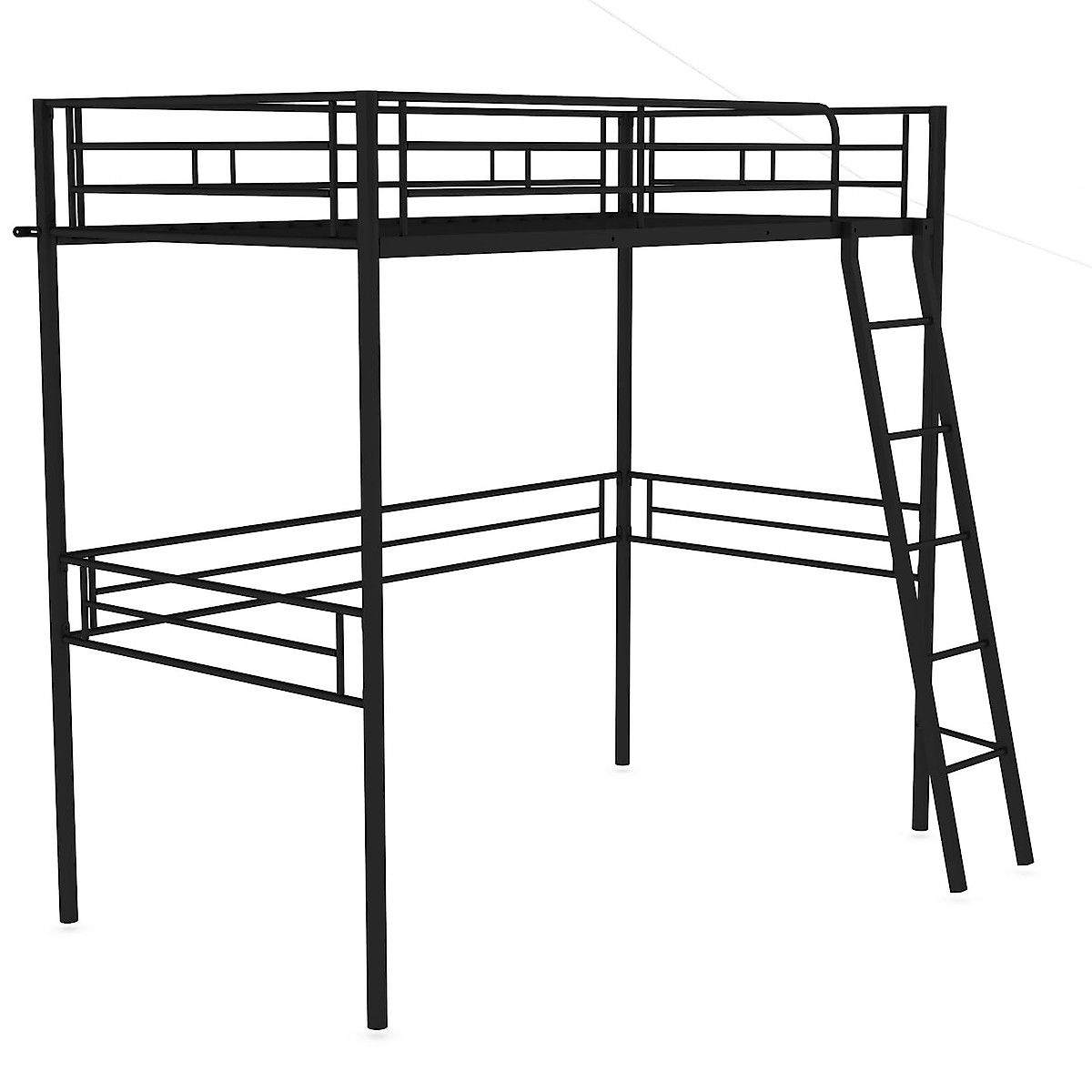 Lifeand Sturdy Twin Size Metal Loft Bed with Built-in Ladder and Guardrails for Space-Saving Solution in Kids' and Teens' Rooms,Black