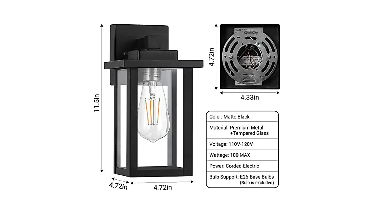 WIHTU Outdoor Porch Lights Fixtures Wall Mount, Dusk to Dawn Outdoor ...