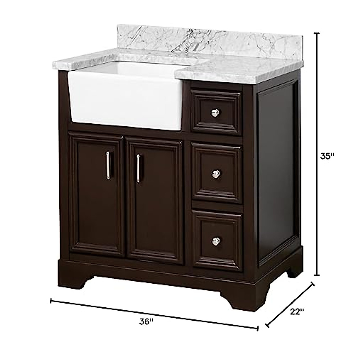 Kitchen Bath Collection Zelda 36-inch Farmhouse Vanity (Carrara/Chocolate): Includes Chocolate Cabinet with Authentic Italian Carrara Marble Countertop and White Ceramic Farmhouse Apron Sink