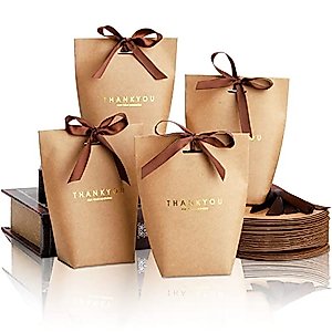 Frcctre 40 Pack Thank You Gift Bags with Ribbons, 3.1"X2.3"X 6.5" Kraft Paper Gift Wrap Boxes Party Favor Treat Bags Goody Bags Candy Cookie Bags for Wedding Bridal Shower Birthday Party
