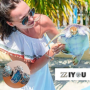 Sea Turtle Charms, on a Blue Bubble Murano Glass Beads, Fit Pandora Ocean Bracelets-925 Sterling Silver Tropical Marine Life Charm Hawaii Vacation Summer Travel