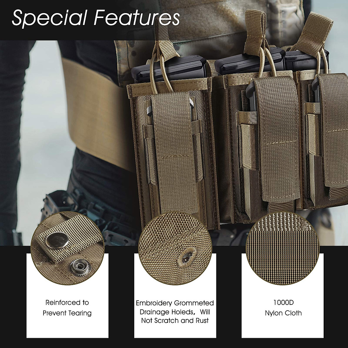 ELVO Tactical Molle Mag Pouch, Open-Top Molle Double/Triple Stacker 5.56 7.62 Magazine Pouches Holder Carrier for Rifle M4 M14 G36 HK416 AR-15 and Glock 17 19 M1911 9MM Magazines Holster
