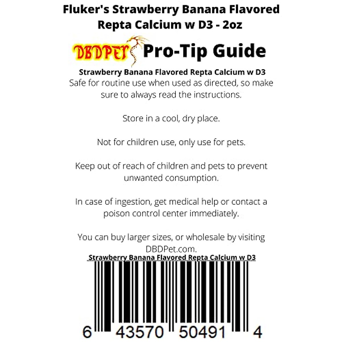 Fluker's Repta Strawberry-Banana Flavored Calcium with Vitamin D3 (2oz) - Includes Attached DBDPet Pro-Tip Guide