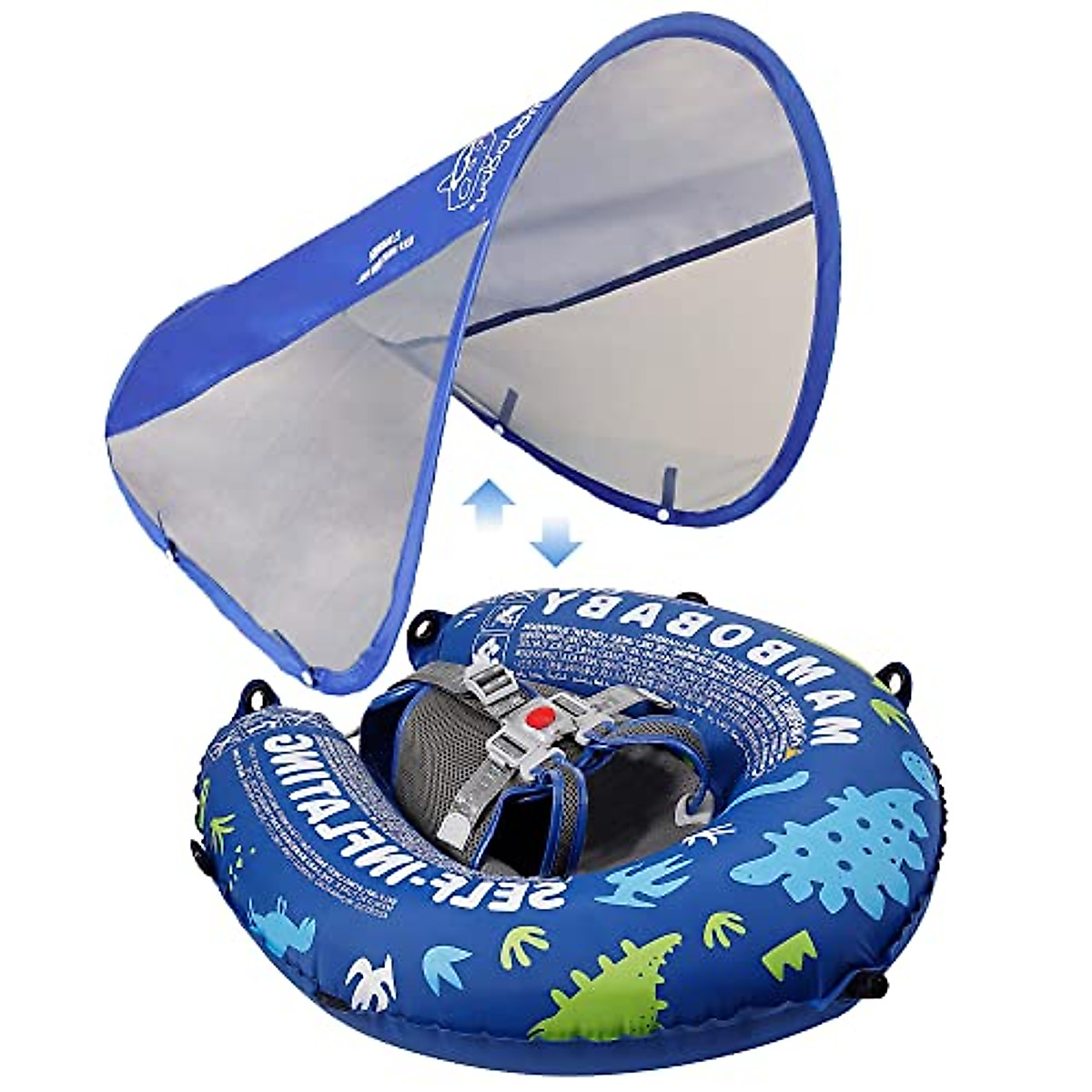 Mambobaby Newest Compressible Folding Baby Self-Inflating Float with Sun Canopy – Blue