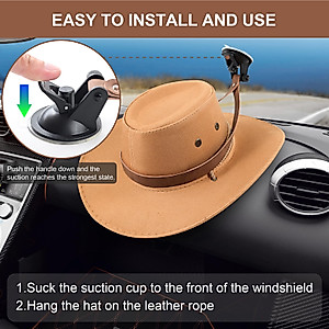 Cowboy Hat Holder for Truck Holder - Keep Your Cowboy Hat Safe While Driving with Our Hat Holder for Truck - The Ultimate Cowboy Hat Rack for Pickup with Strong Suction Cups and Genuine Leather Cord