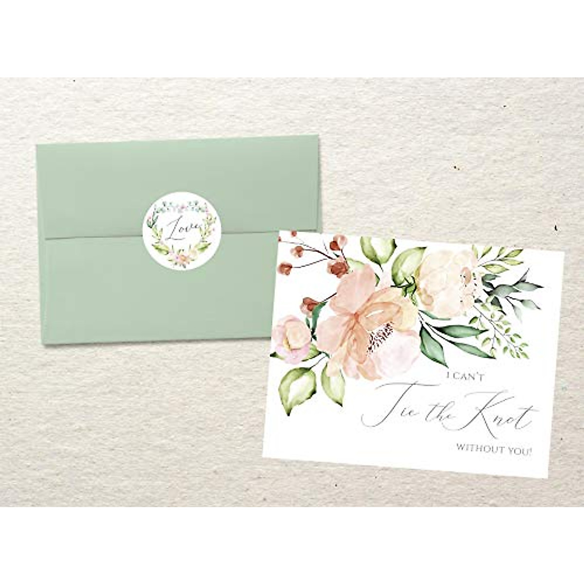 Moonrise Papery Set of 10 I Can't Tie the Knot Without You! Cards with Envelopes and Seals, Wedding Party Proposal Cards, Folded Card, Blank Inside