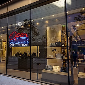 Vinray Large Open Walk Ins Welcom Neon Sign,Led Open Business Signs for Shop Bar Club Pub.Super Bright Light Red Open for Barber Shop or Restaurant,12V Powered.