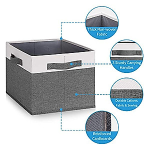 GhvyenntteS Storage Bins [3-Pack] Large Foldable Storage Baskets for Shelves, Sturdy Fabric Cube Storage Boxes with 3 Handles for Closet Nursery Cabinet Living Room (Grey, 15" x 11" x 9.6")