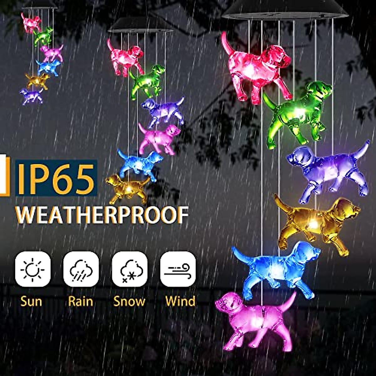 Dog Wind Chimes, Ousenone Solar Wind Chimes Color Changing Outdoor Unique Birthday Gifts for Women Gardening Gifts for mom Grandmother