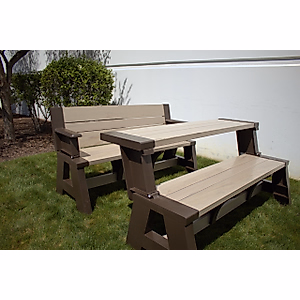 Convert-a-Bench Folding Resin Picnic Table and Bench | Mocha Driftwood