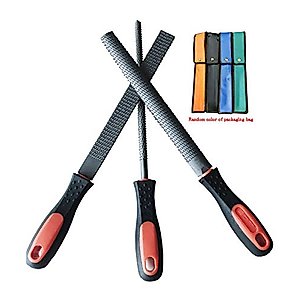 YCAMMIN 8" Wood Rasp File Set with Rubber Grip - Includes Hand Cut Round, Half-Round, and Flat Rasp File Kit - Curved and Flat Tools(3 Pcs) The Color of Packing Bag is Random