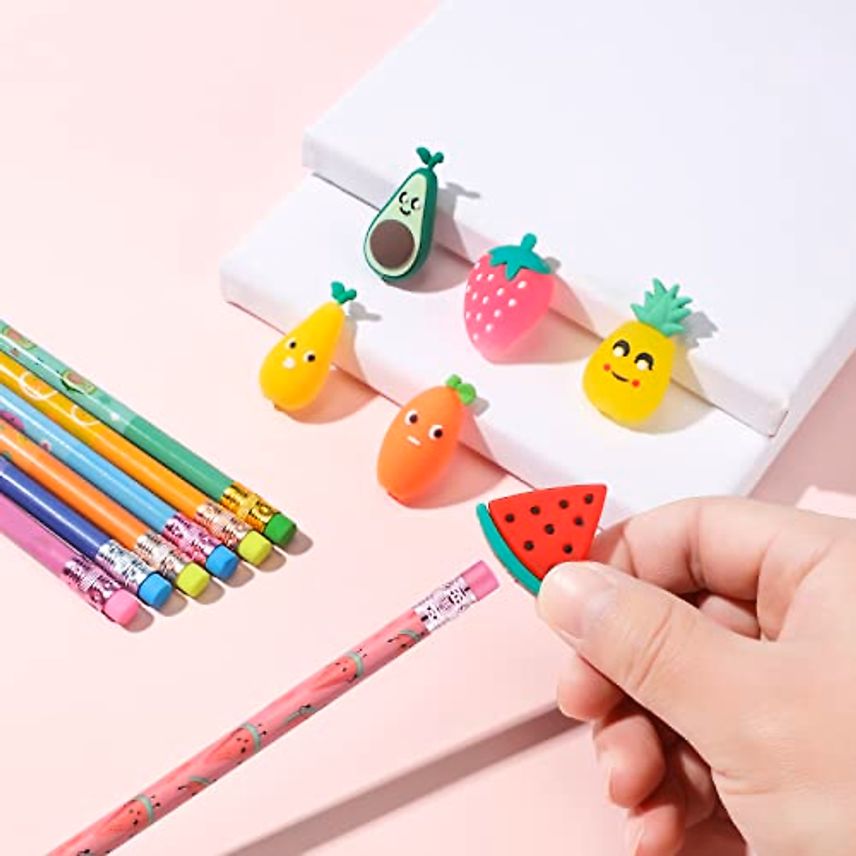 42 Pieces Scented Pencils Fun Pencil with Eraser Cartoon Pencil Toppers Fruit Pencil Toppers with Pencil Toppers Lovely Wood Pencil with Fruit Element Graphite Pencil